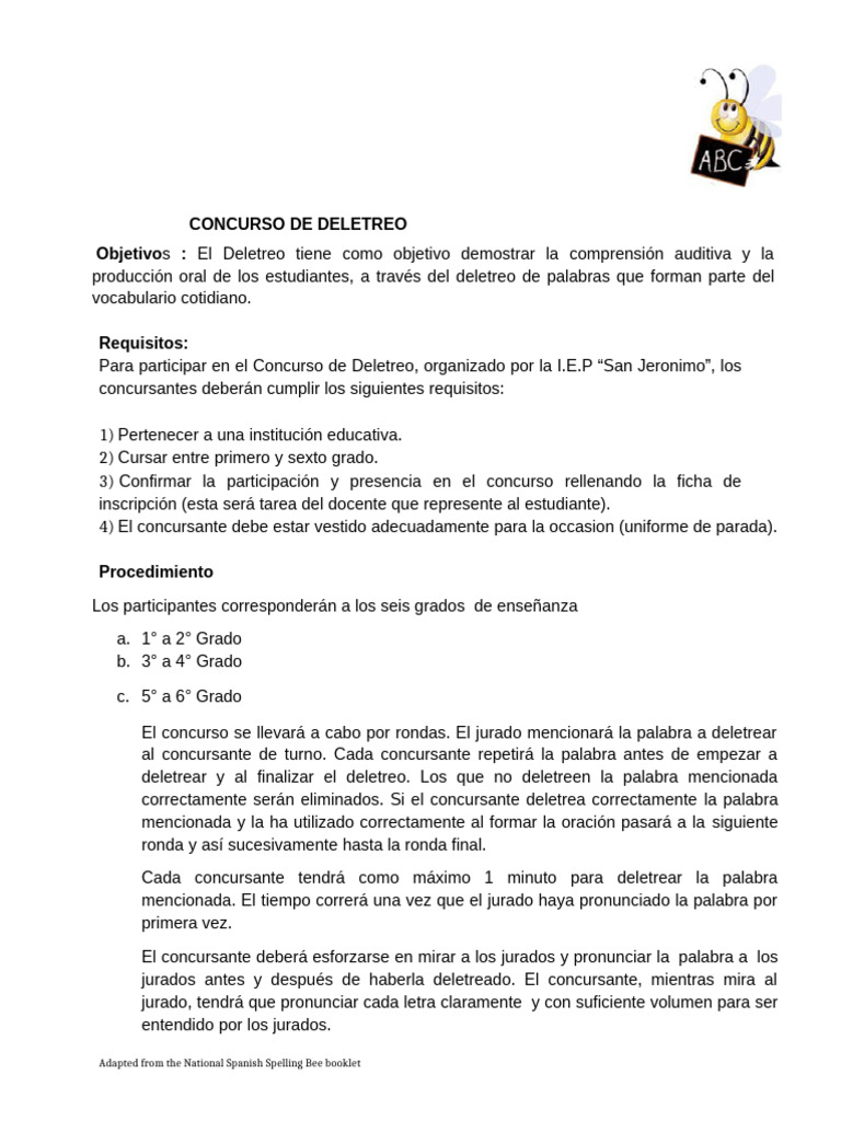 Reglas del Concurso de Deletreo Escolar | PDF