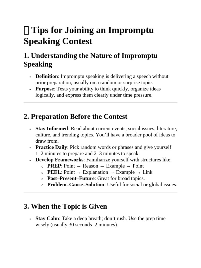 ? Tips for Joining an Impromptu Speaking Contest | PDF | Chinese Culture