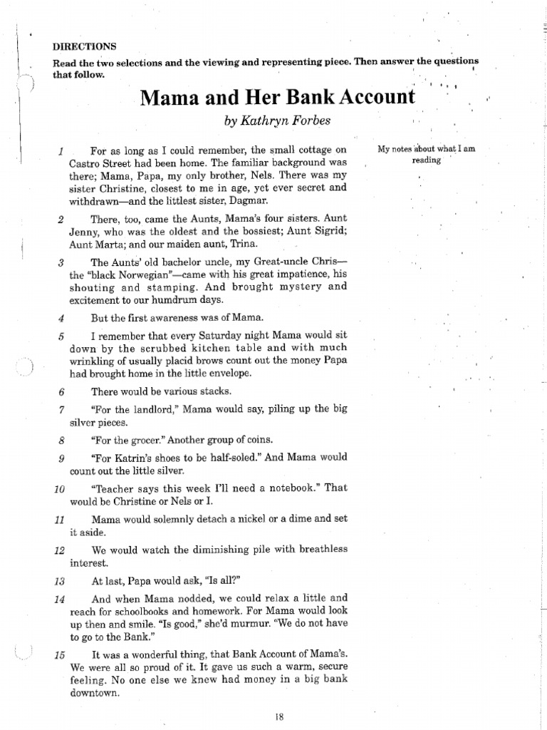 Mama and Her Bank Account | PDF
