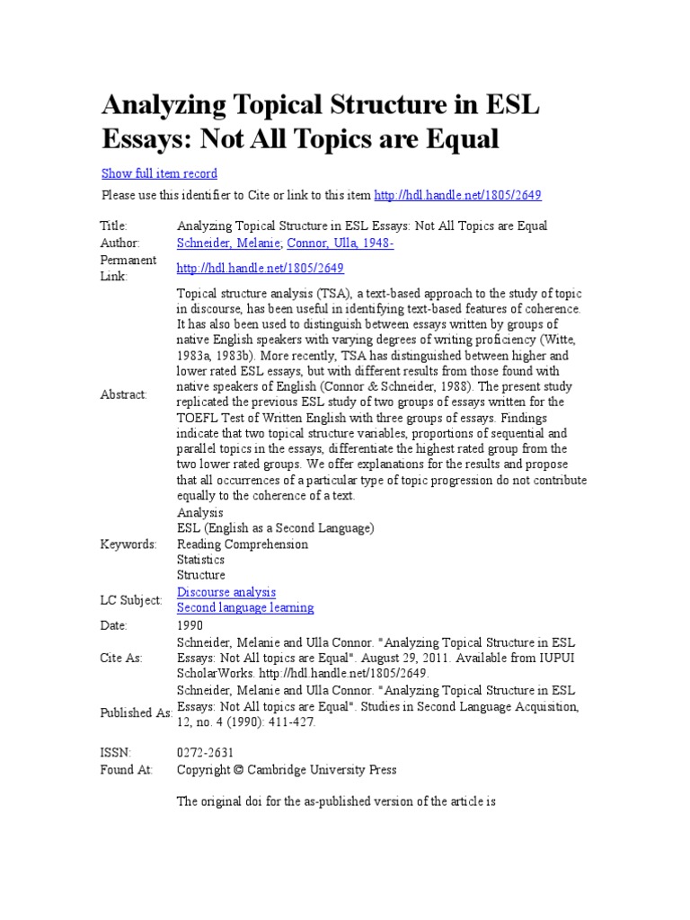 Analyzing Topical Structure in ESL Essays | PDF | English As A Second ...