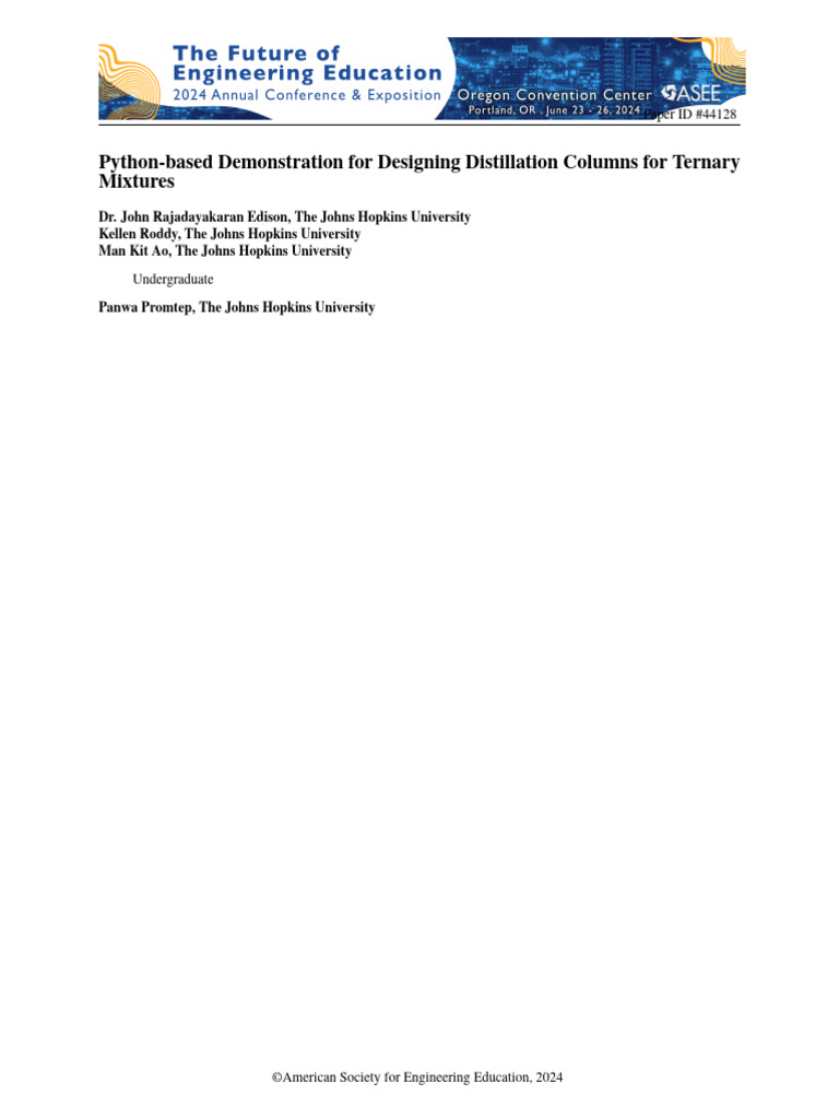 Python Based Demonstration For Designing Distillation Columns For ...