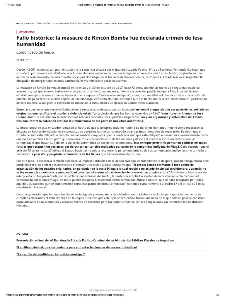 Masacre de Rincón Bomba: Crimen de lesa humanidad | PDF | Derechos ...