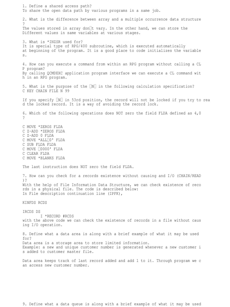 As400 Q Bank | PDF | Array Data Structure | Ibm Rpg