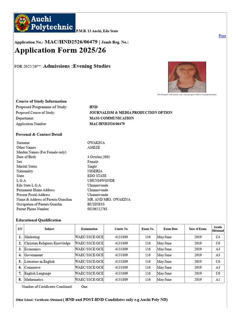 Ameze Application Form | PDF | Vocational Education | Educational Stages