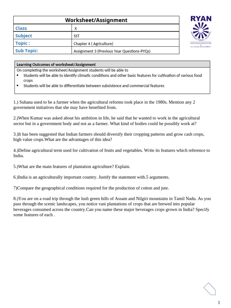 Worksheet/Assignment: Class Subject Topic: Sub Topic | PDF