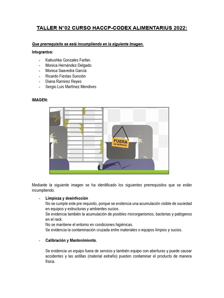 Taller N°02 Curso HACCP Codex Alimentarius | PDF