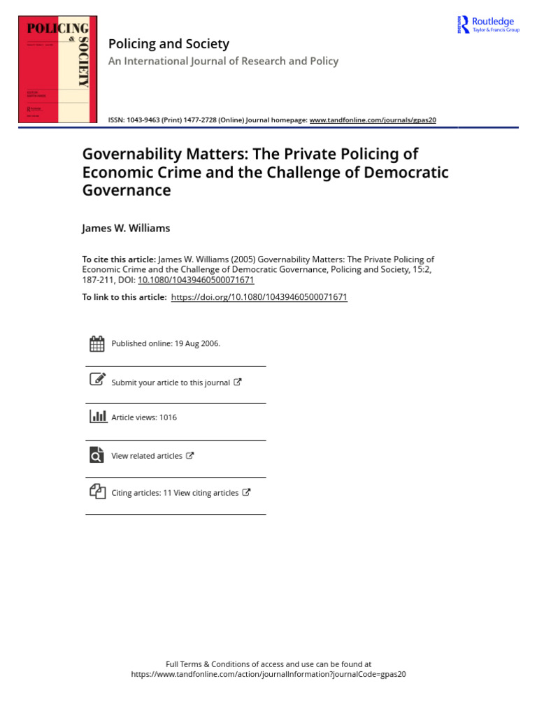 Governability Matters The Private Policing of Economic Crime and The ...