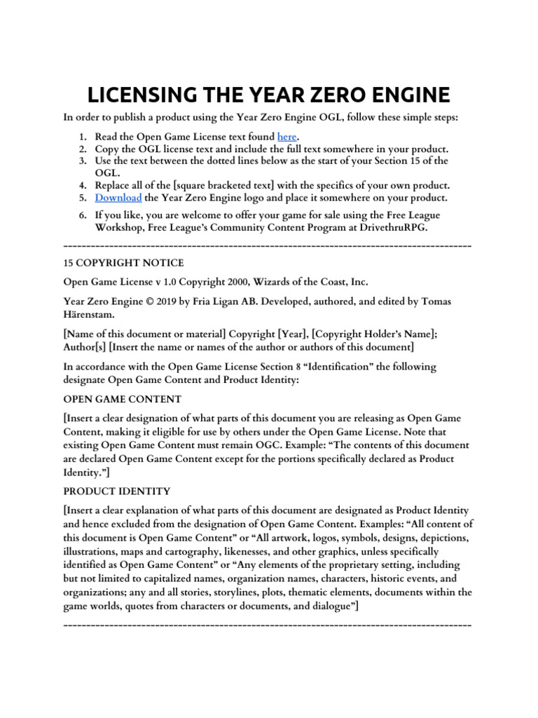 Year Zero Engine OGL | PDF | Role Playing Games | Gaming