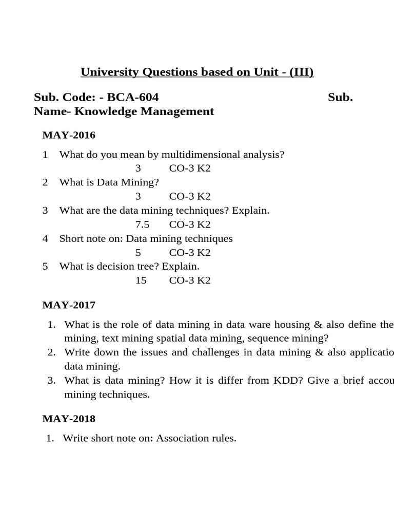 Data Mining and Knowledge Management Questions | PDF