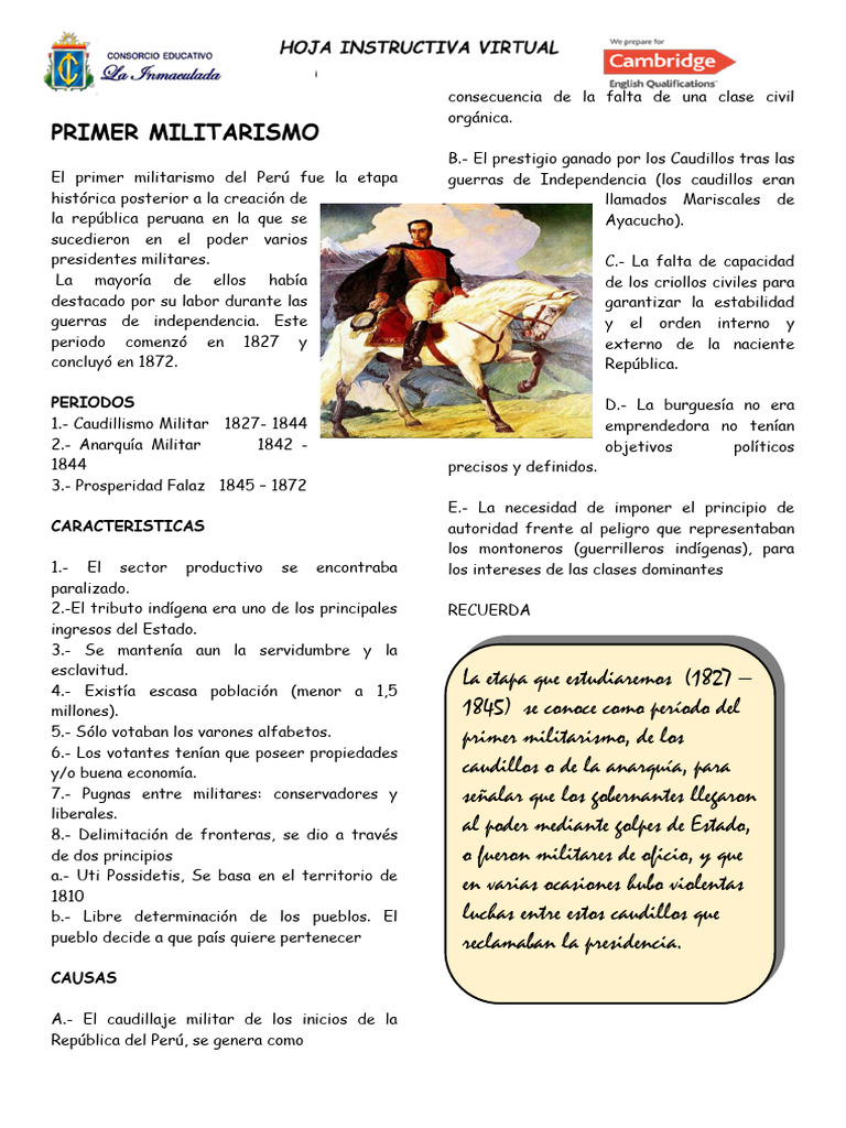 4° PRIMER MILITARISMO .I PARTE | PDF | Perú | América del Sur
