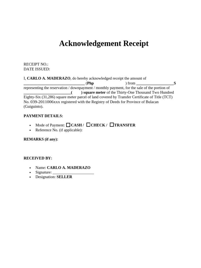 Acknowledgement Receipt Tobias2 | PDF
