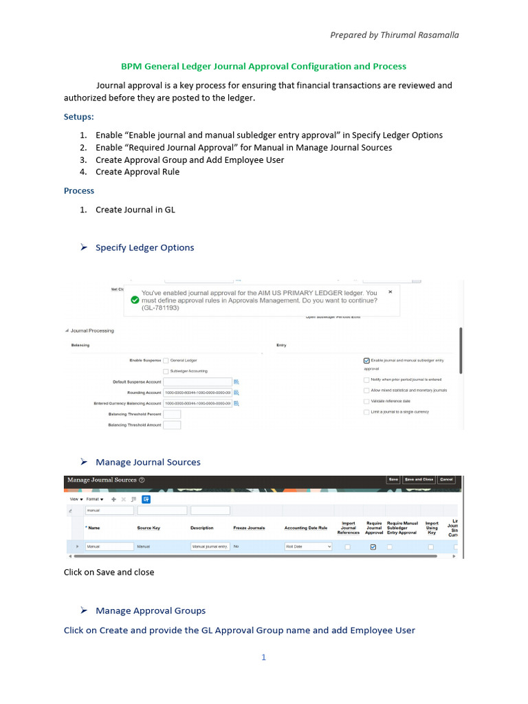 BPM General Ledger Journal Approval Config and Process 1766510773 | PDF
