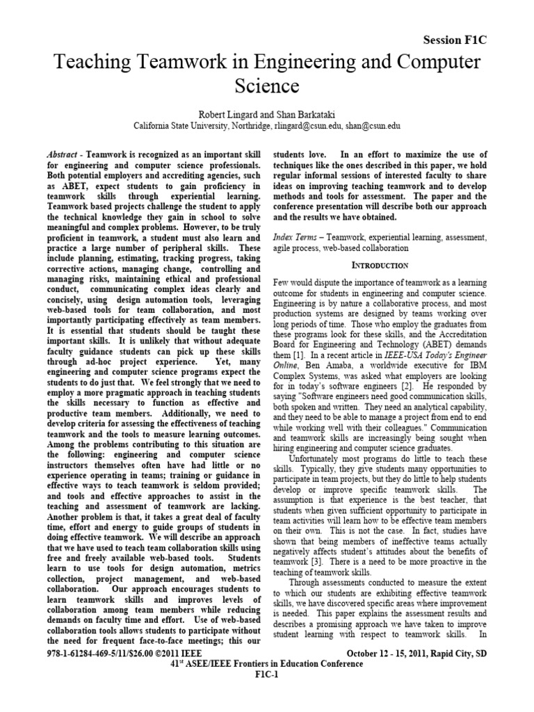 Teaching Teamwork in Engineering Education | PDF | Scrum (Software ...