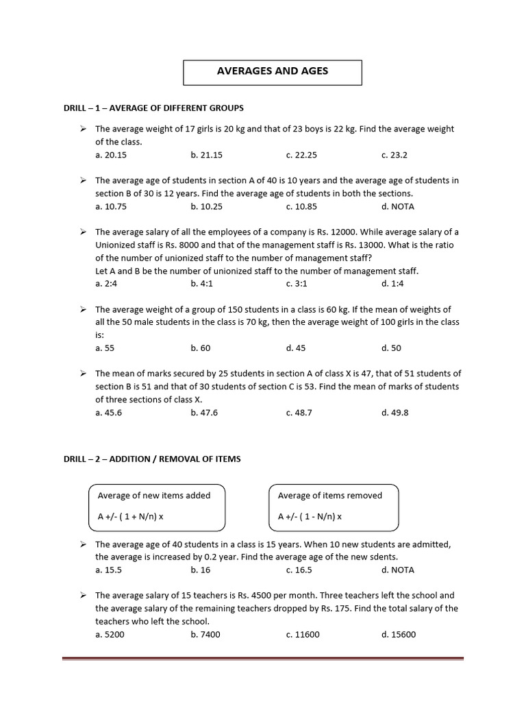 Average Calculations and Age Problems | PDF | Interest | Percentage