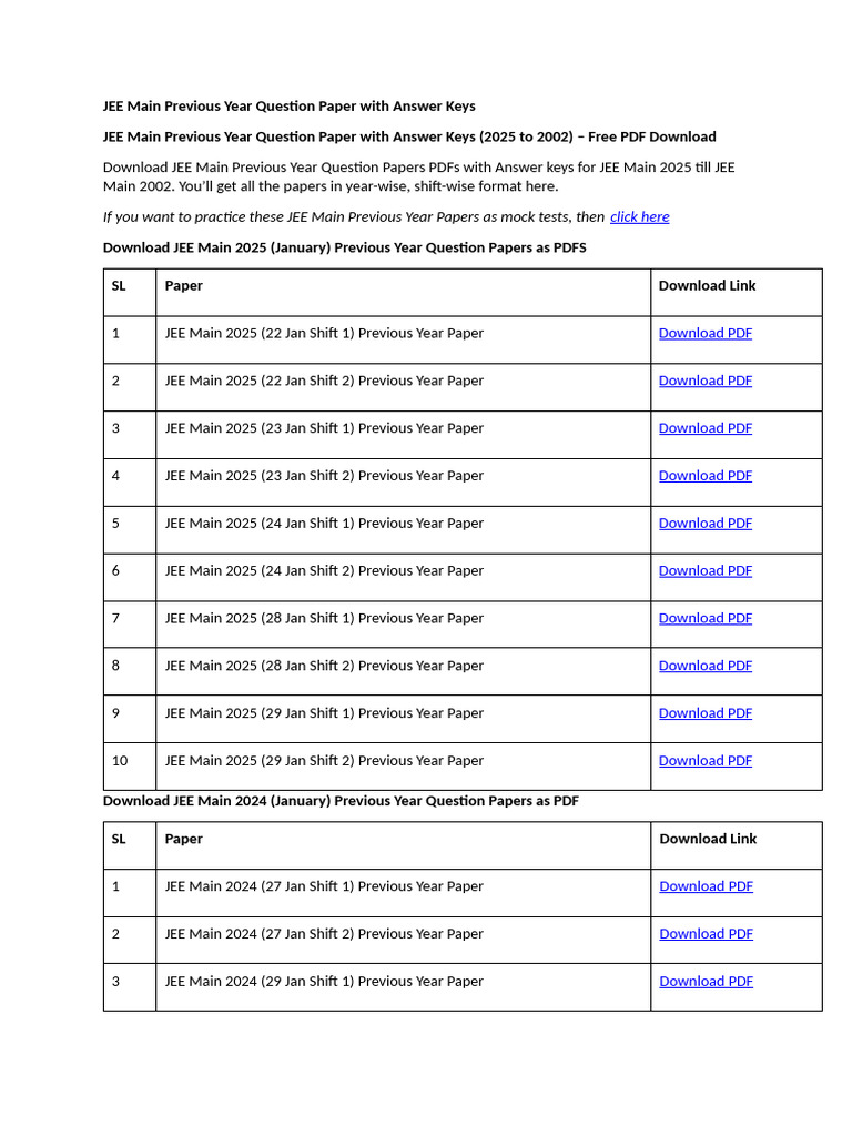JEE Main Past Papers & Answer Keys PDF | PDF | Technical Communication ...