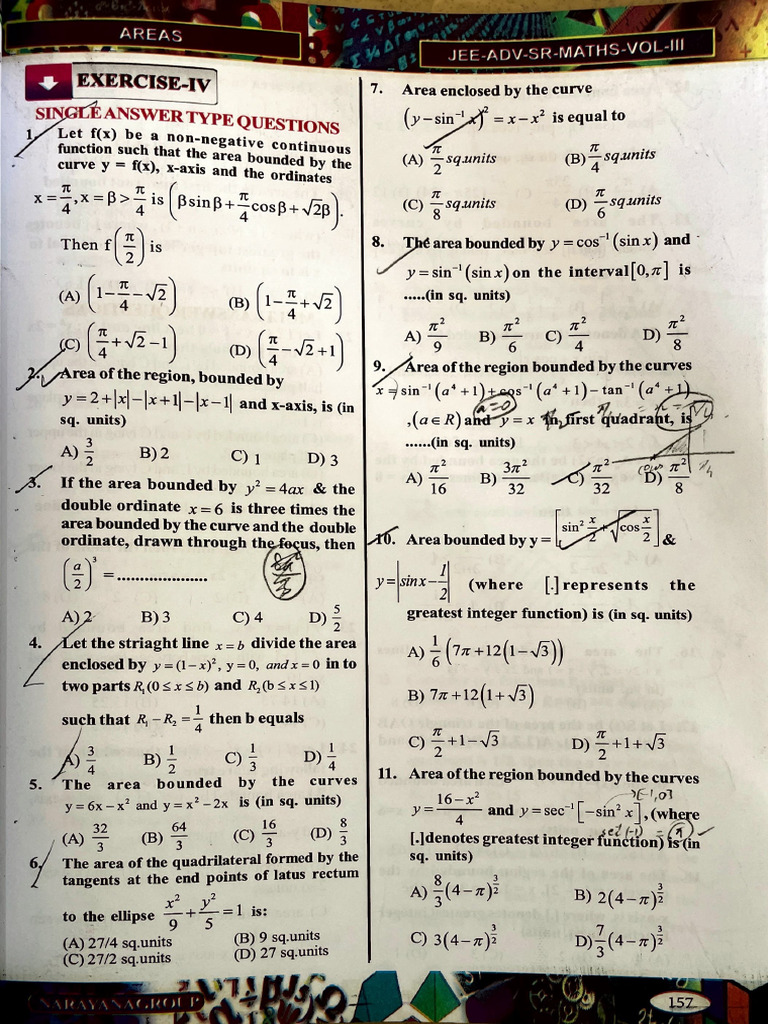 Area related questions for integration calculus | PDF