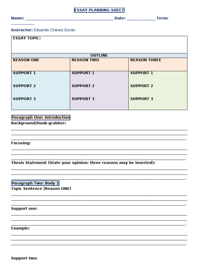Essay Planning Sheet - Empty-1 | PDF