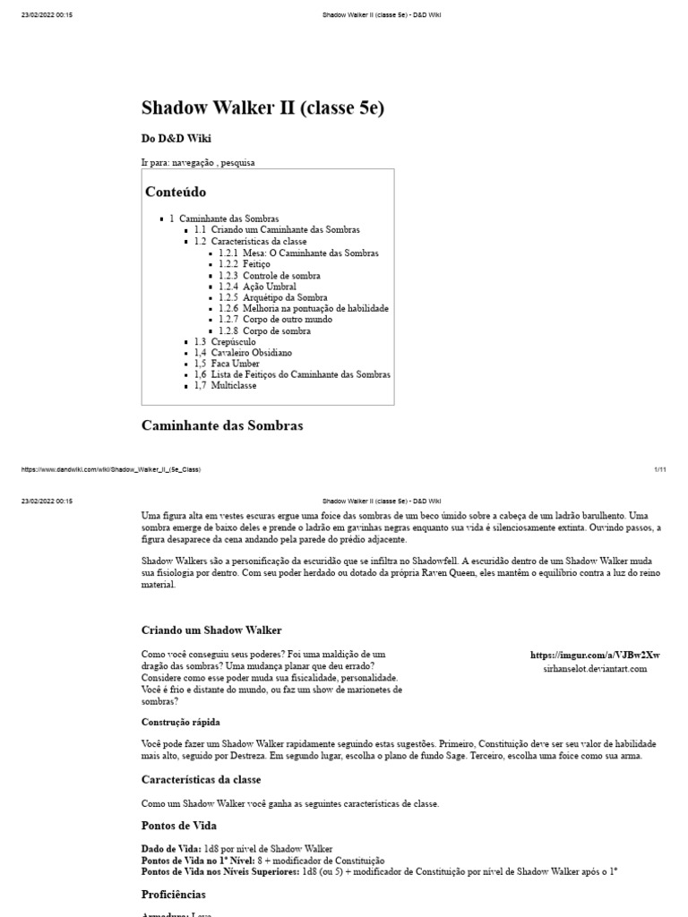 Shadow Walker II (Classe 5e) - D&D Wiki | PDF