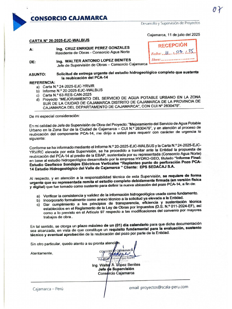 Carta N.° 26 - 2025 - Ejc - Walb - JS | PDF