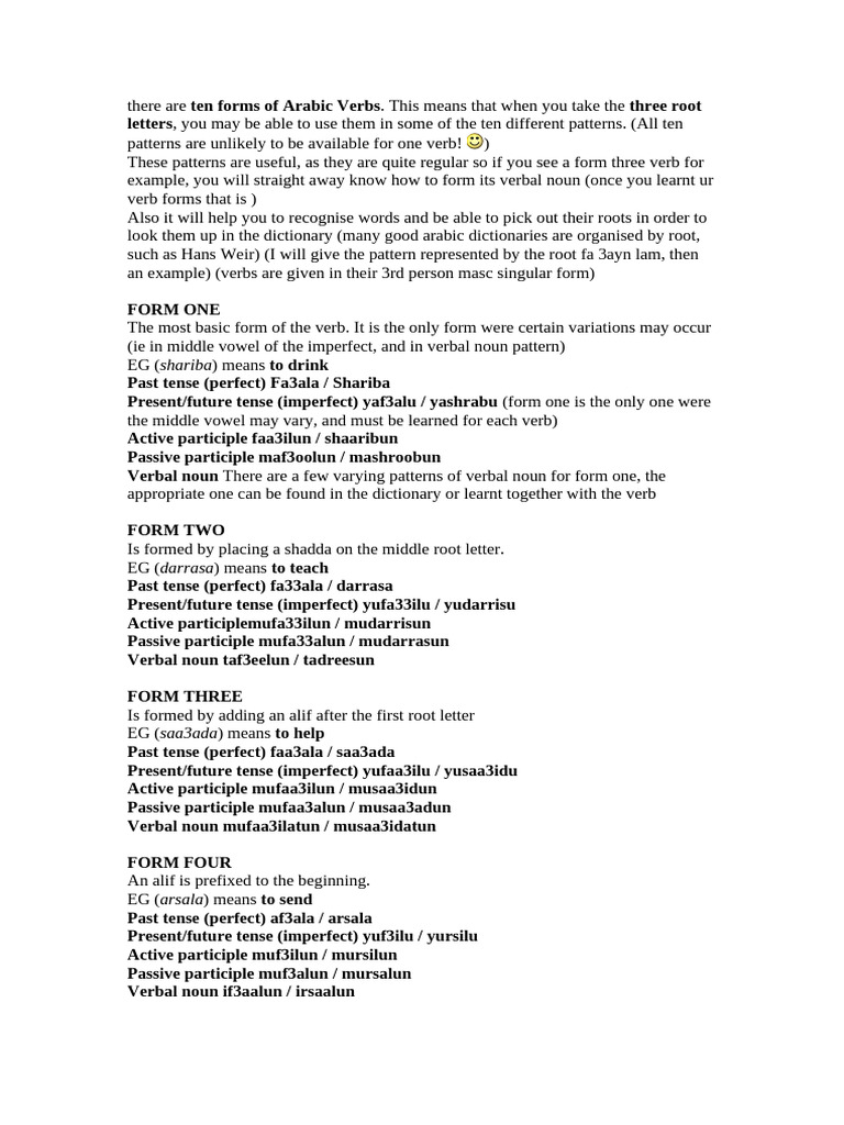 Forms of Arabic Verbs | PDF | Grammatical Tense | Verb