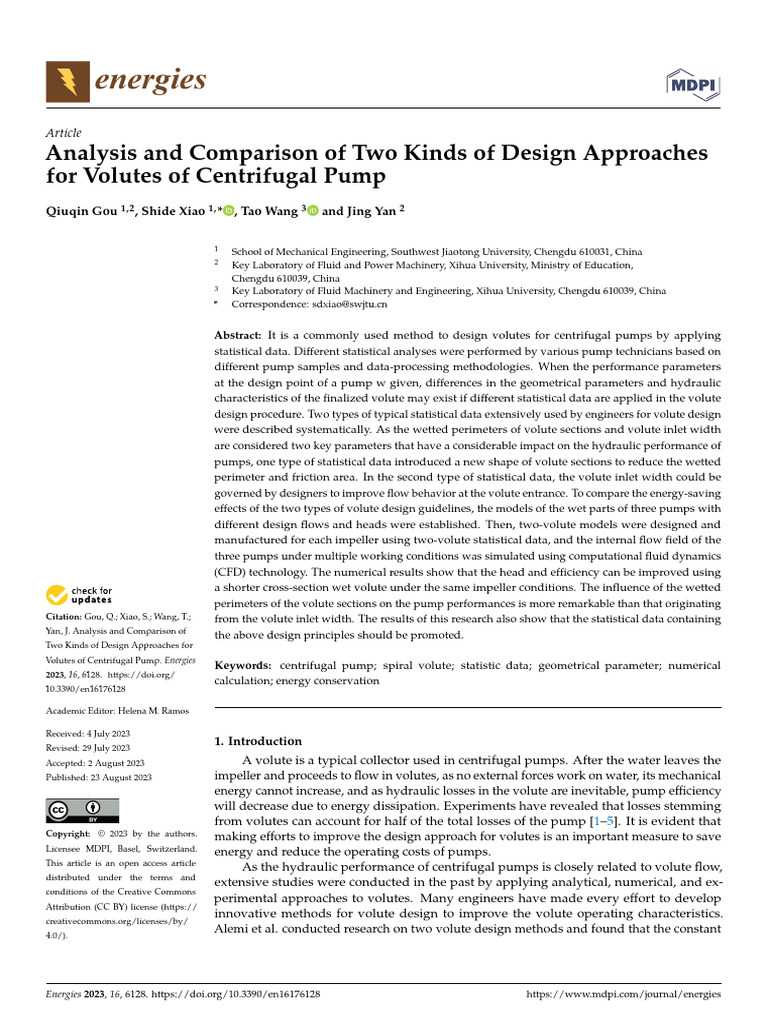 Analysis and Comparison of Two Kinds of Design Approaches for Volutes ...