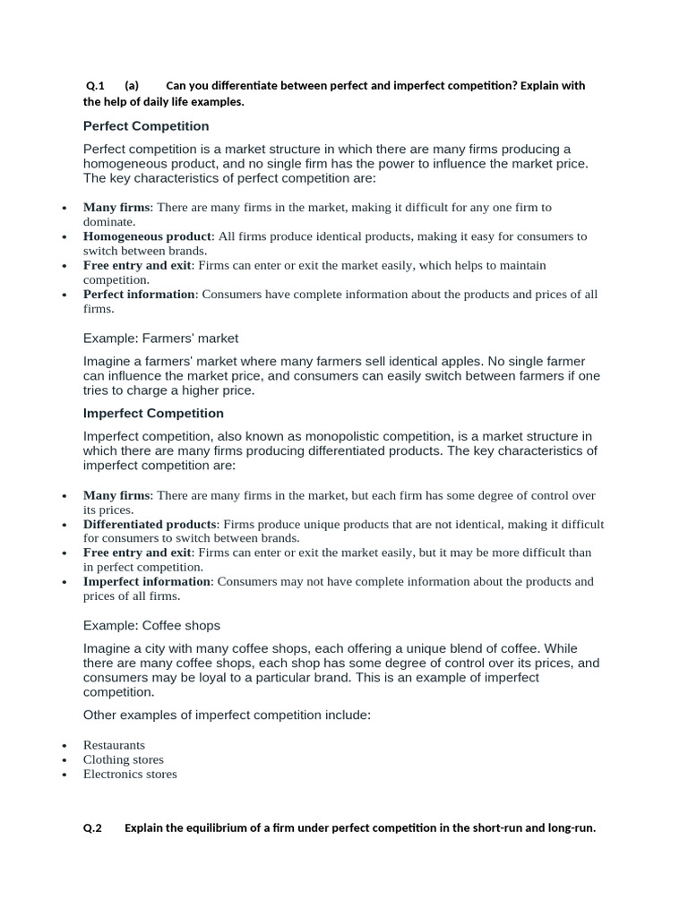 Perfect vs. Imperfect Competition Explained | PDF | Long Run And Short ...