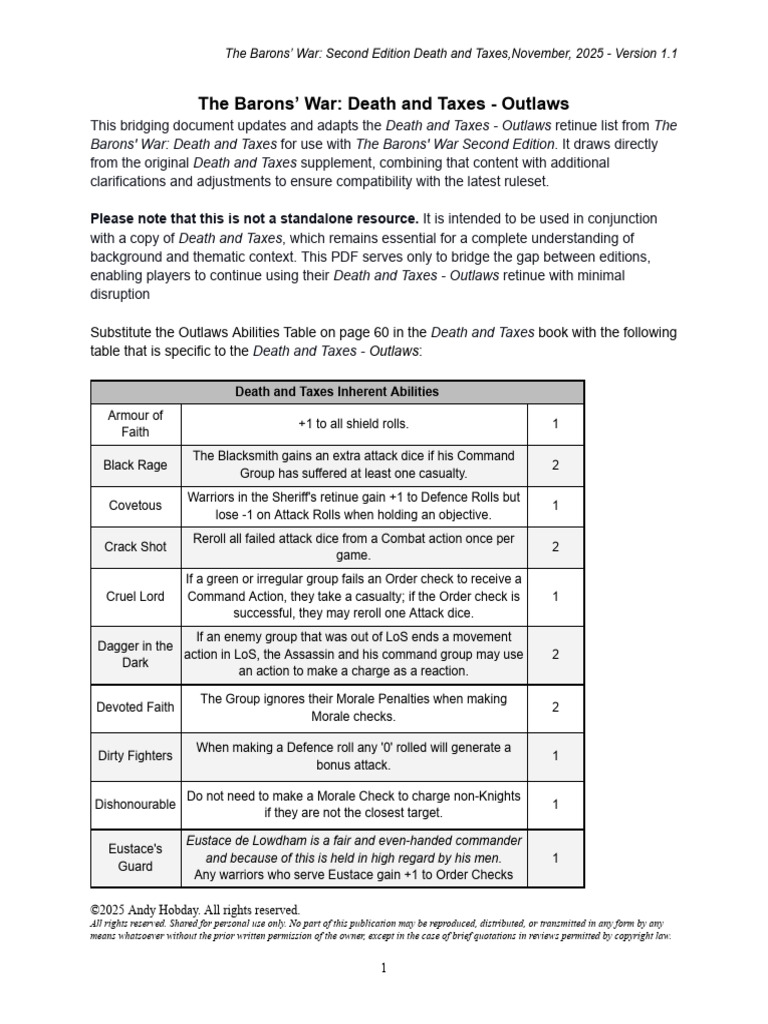 Death and Taxes BW2 Bridging v1.1 | PDF | Knight | Shield
