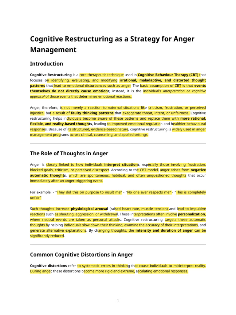 Cognitive Restructuring for Anger Management | PDF | Anger | Thought