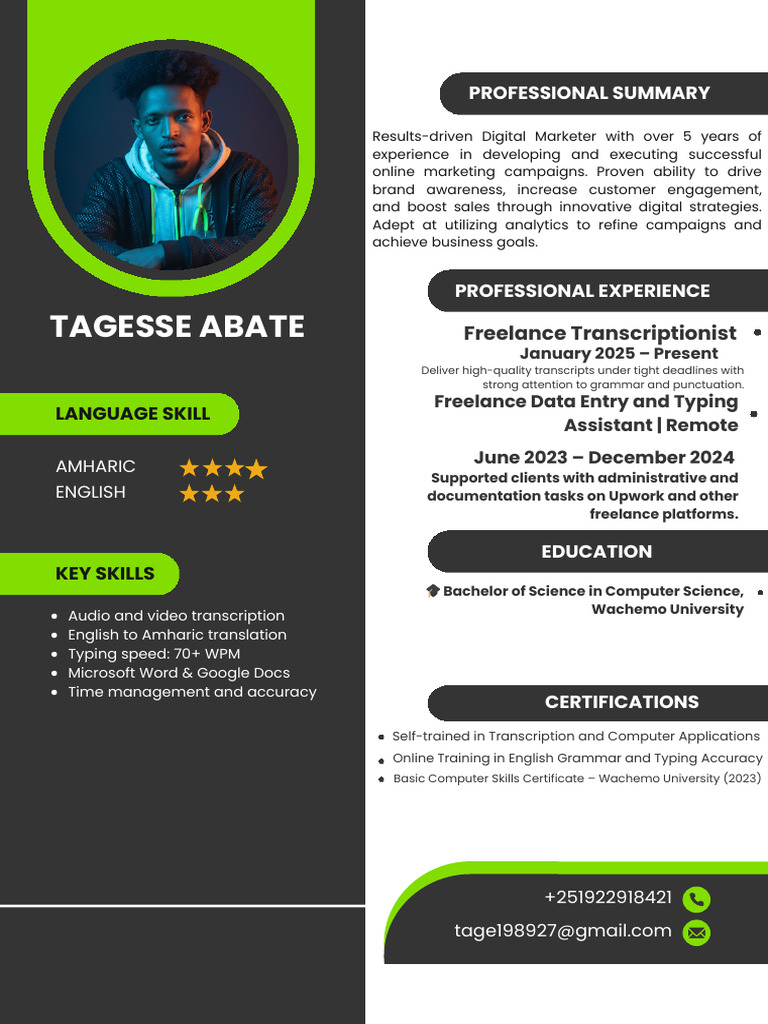Grey and Green Modern Professional CV Resume | PDF