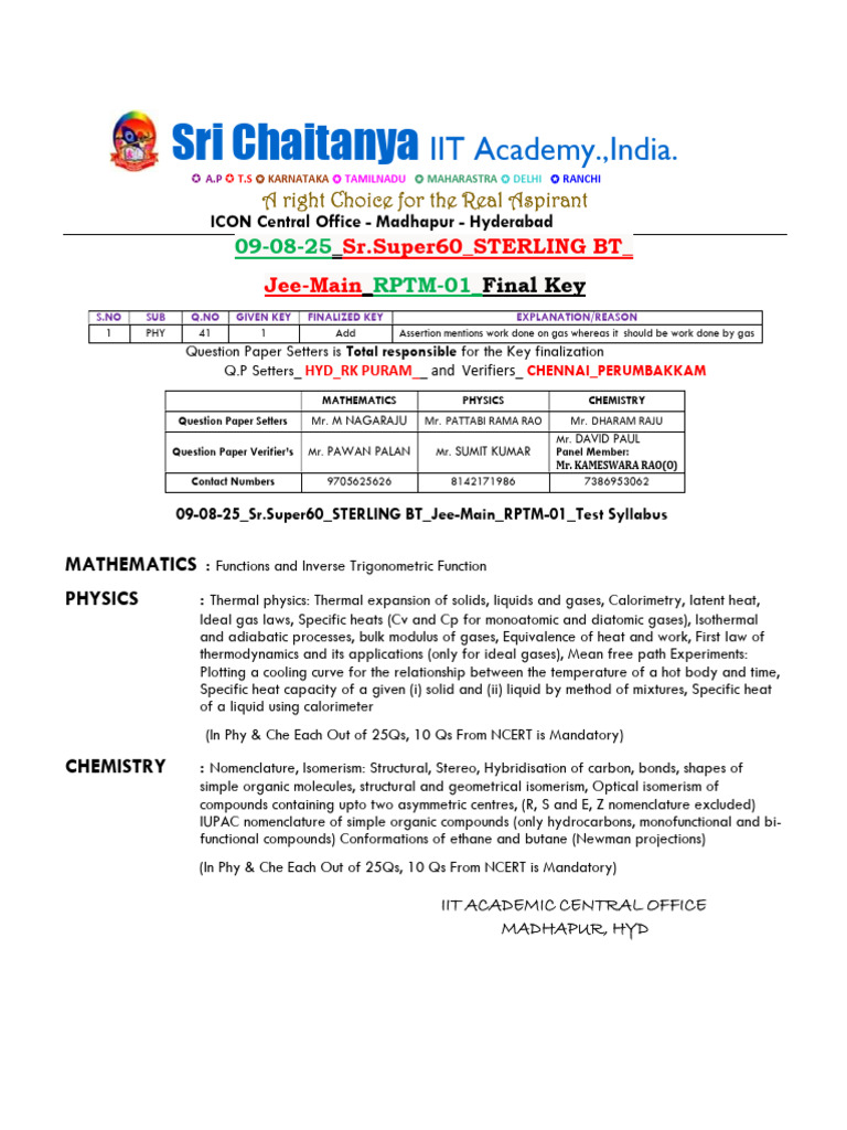 Rptm-01 to Rptm 17 Final Key | PDF | Coordination Complex | Chemical ...