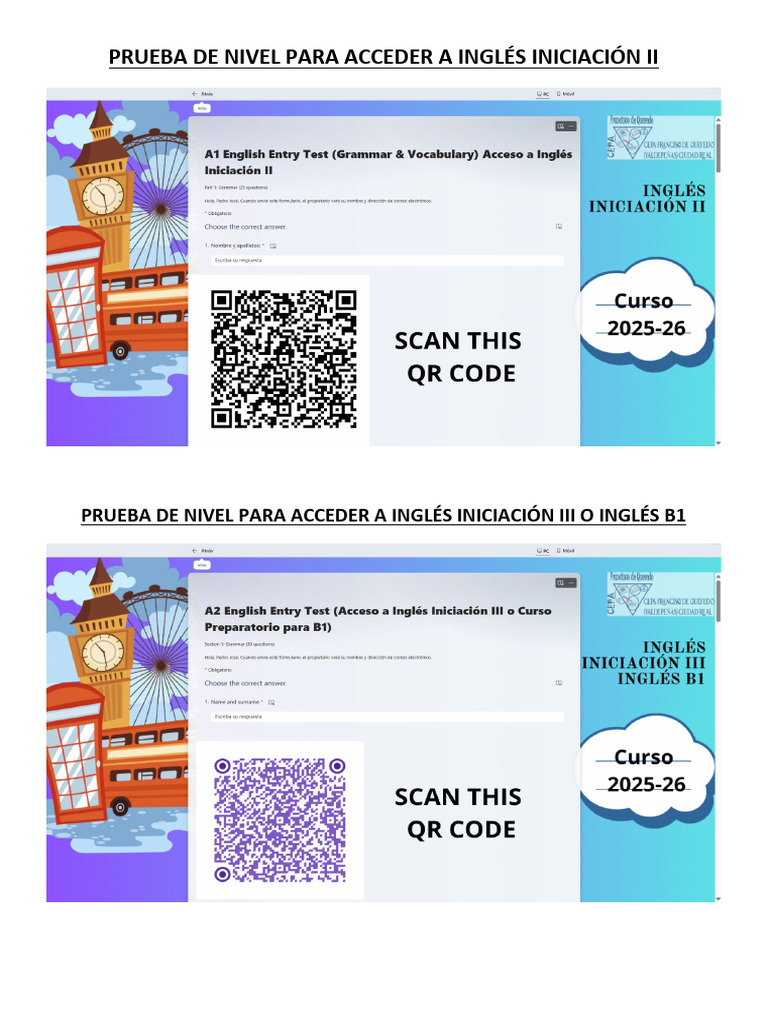 Prueba de Nivel para Acceder A Inglés Iniciación II-III-b1 | PDF