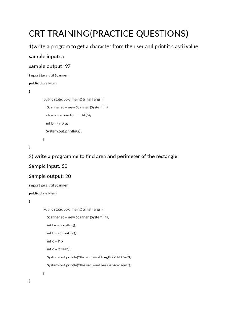 Crt Training Practice Questions Final | PDF | Computer Programming ...