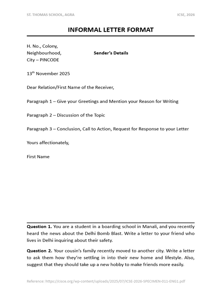 Composition Writing Formats - ICSE 2026 | PDF