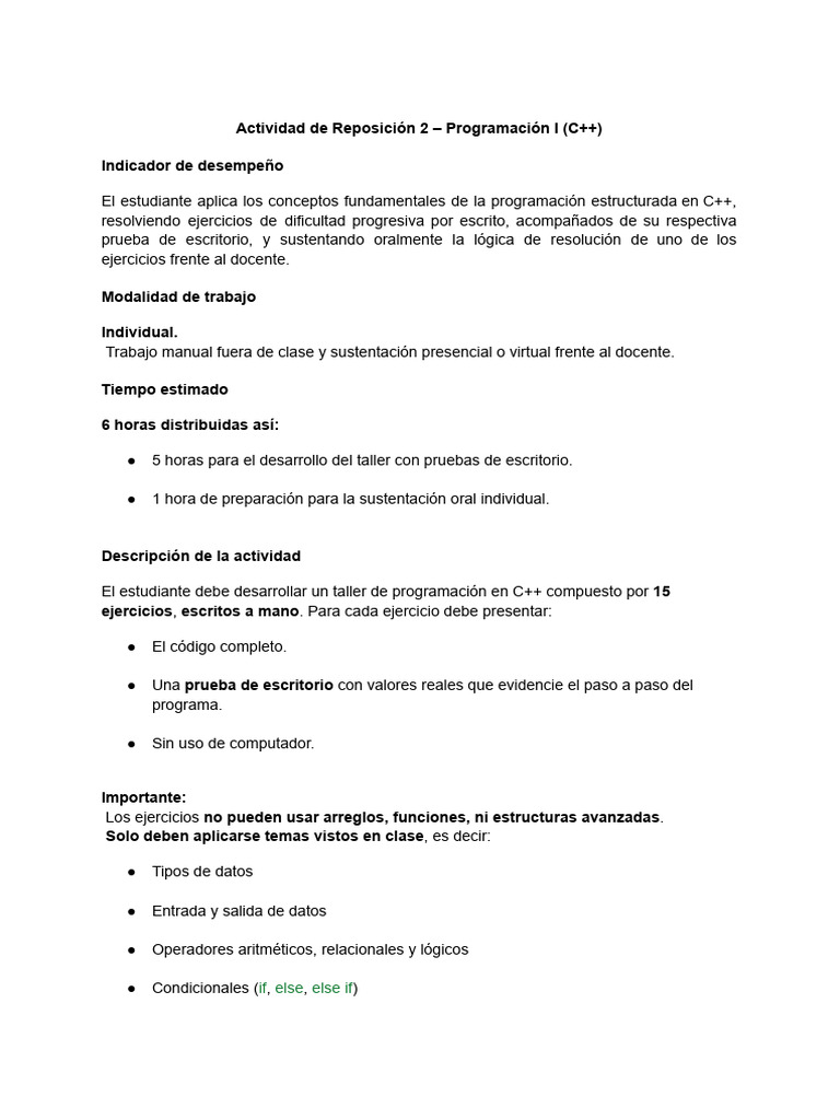 Actividad 2 – Programación I (C++) | PDF | C ++ | Programación de computadoras