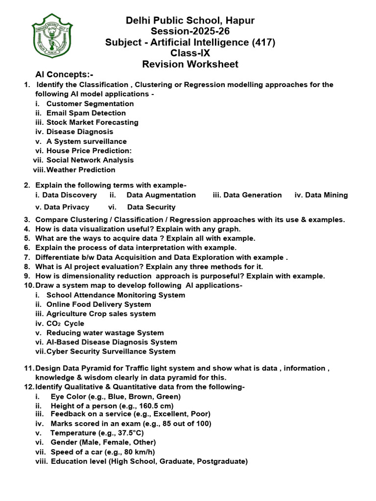 Rev Worksheet AI IX Modeling Data Analysis Loops | PDF | Artificial ...