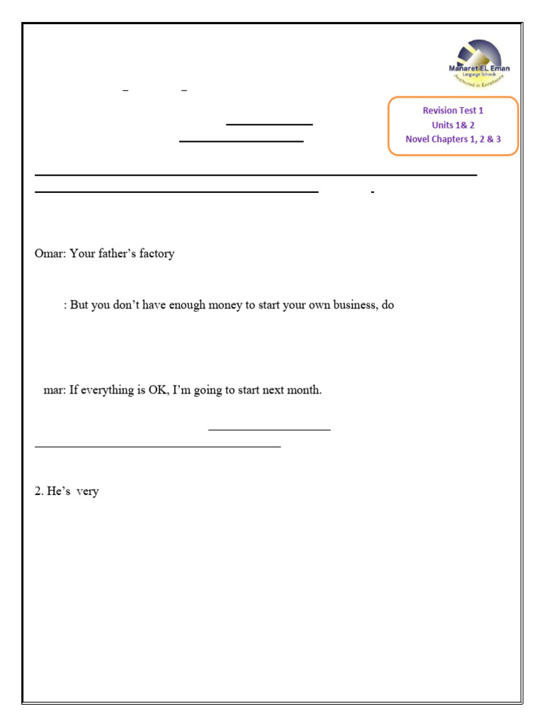 Revision Test 1 Prep 3 | PDF