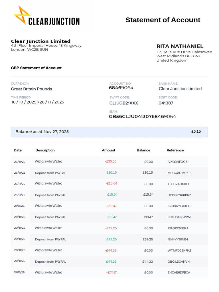 RITA BANK STATEMENT NOV | PDF