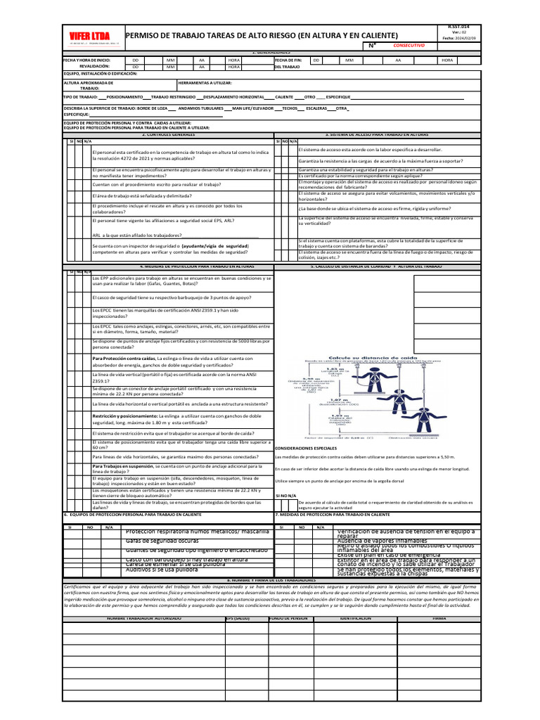 Permiso Trabajo en Altura k | PDF | Agua | Gases