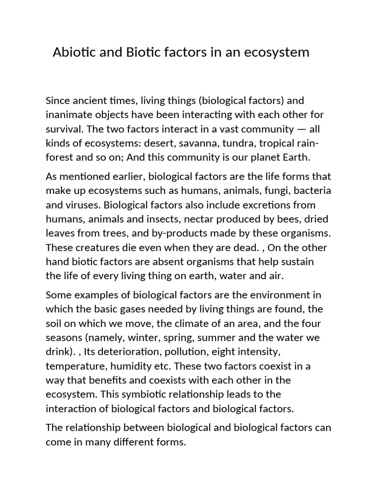 Abiotic and Biotic Factors in An Ecosystem | PDF
