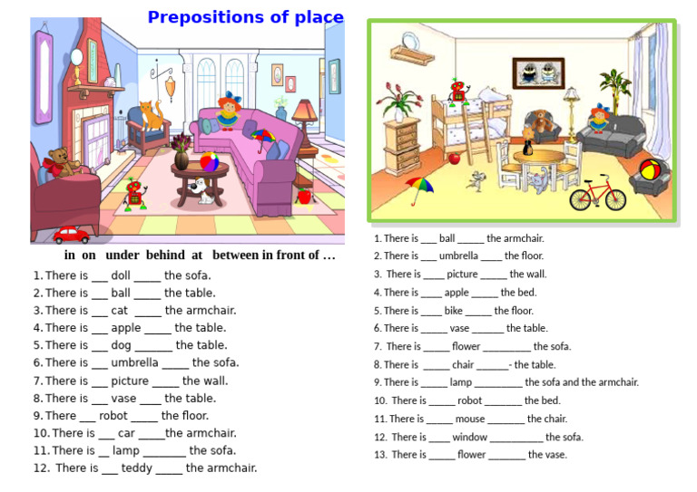 Prepositions of Place Exercises | PDF