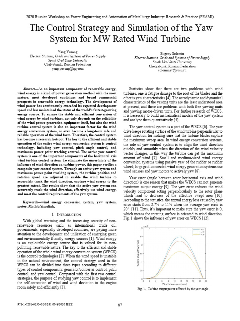 Yaw Control System for Wind Turbines | PDF | Wind Turbine | Wind Power