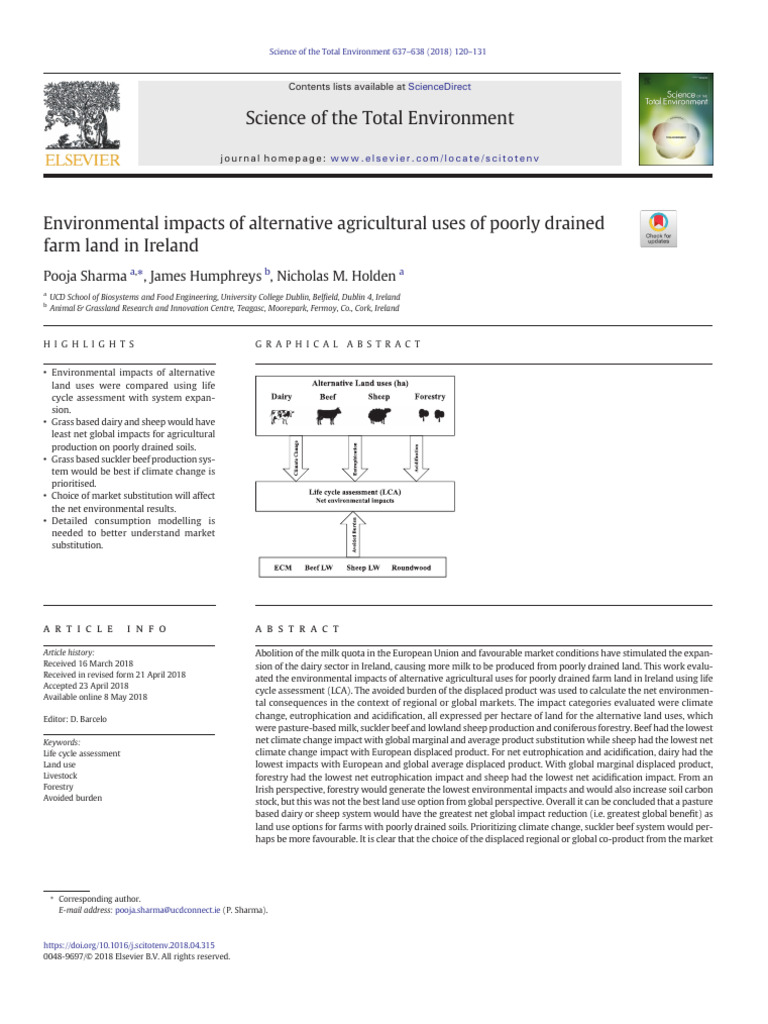 Environmental Impacts of Alternative Agricultural Use 2018 Science of ...
