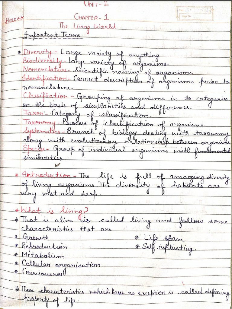 L-1 NOTES The Living World | PDF