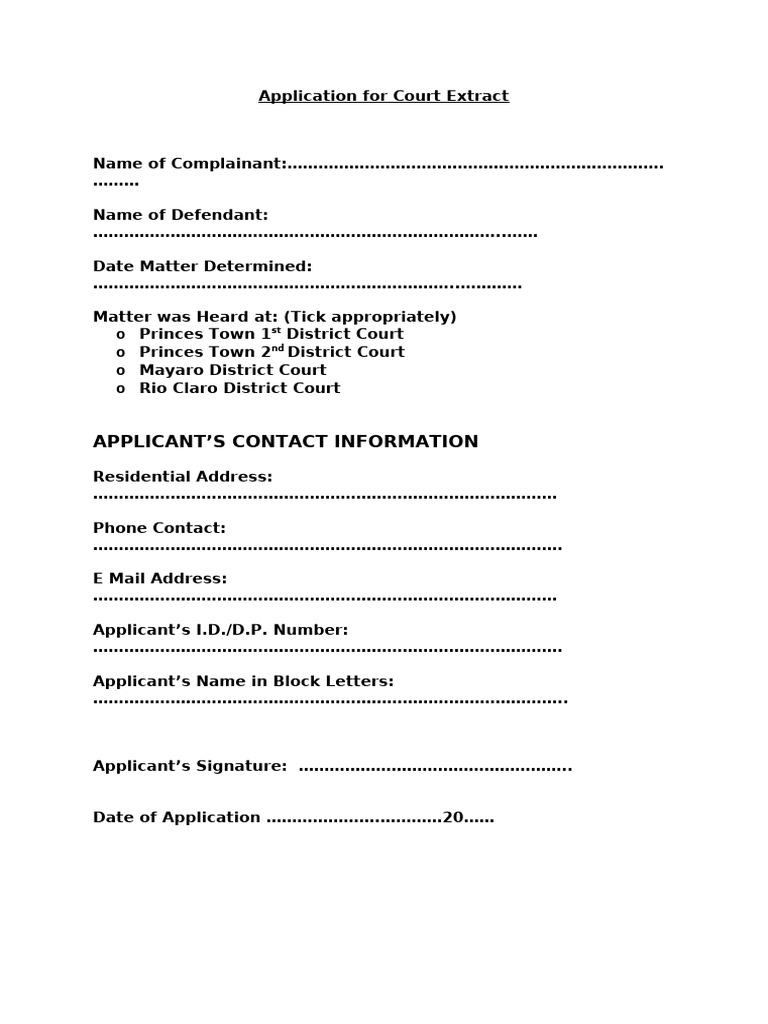 Court Extract Application Form | PDF