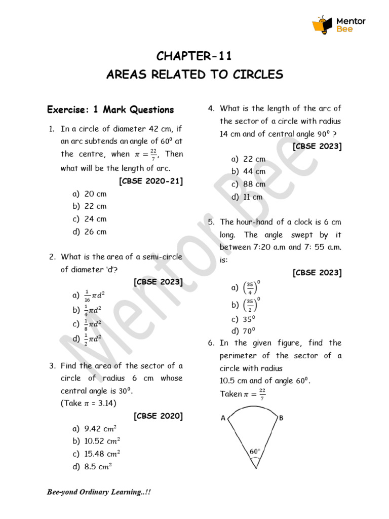 10th Cbse Chp-11 Areas Related To Circles (Questions) | PDF | Circle ...