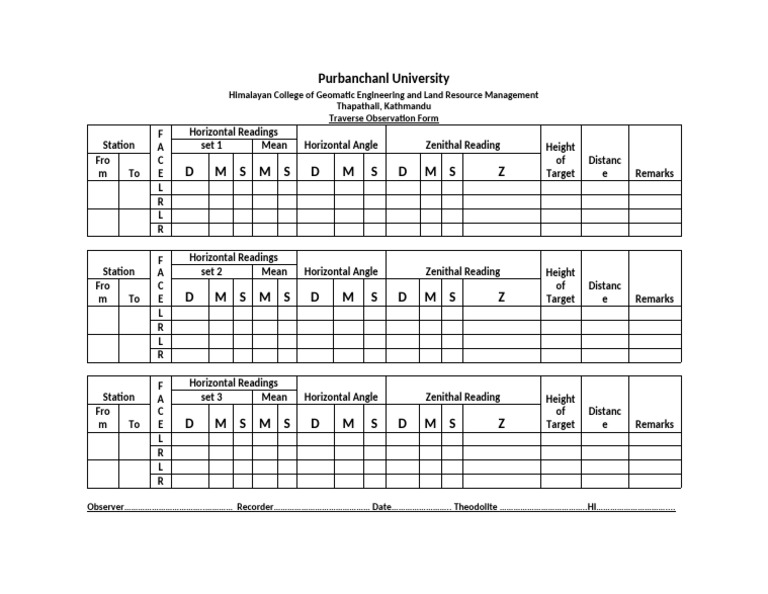 Purbanchanl University Traverse Sheet Format | PDF