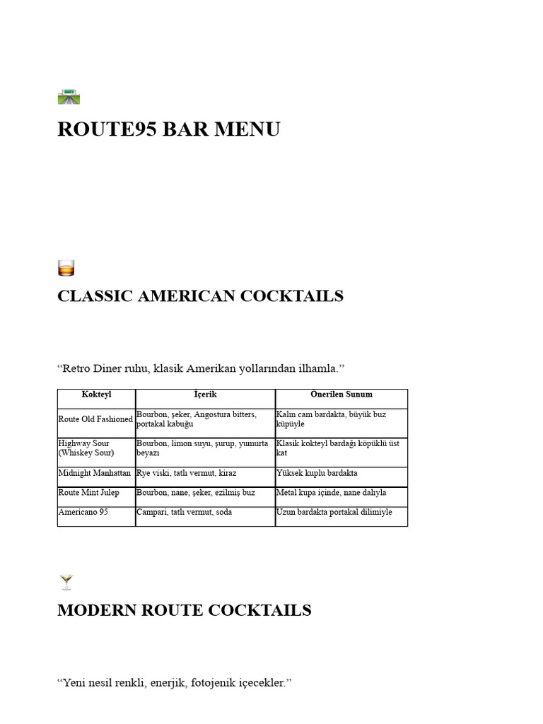 Route Bar Menü Taslak | PDF