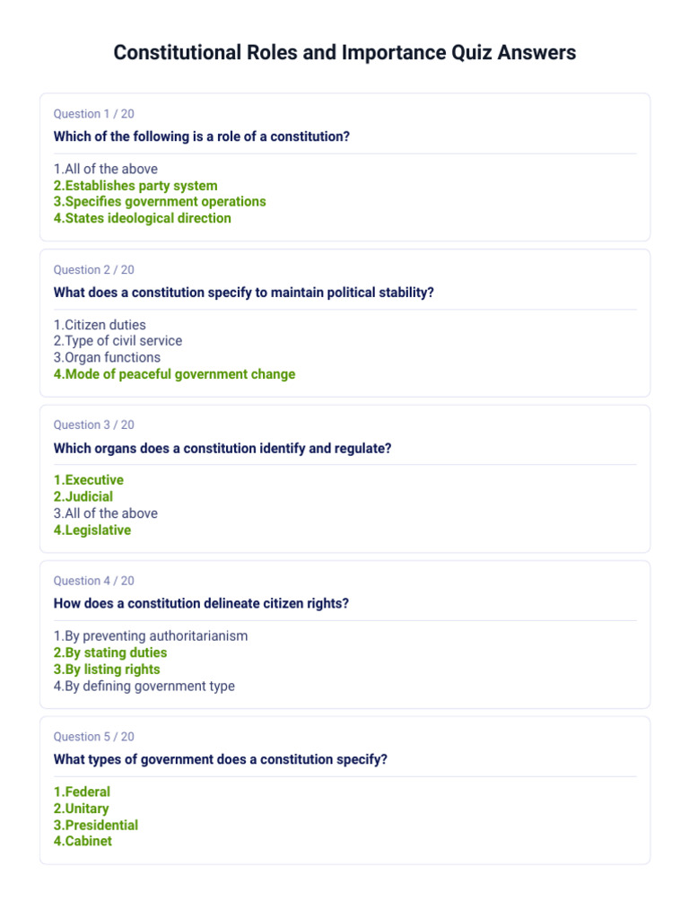 Constitutional_Roles_and_Importance_Quiz_Answers | PDF | Constitution ...