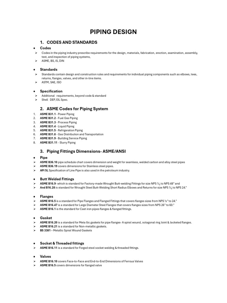 ASME Codes For Piping System | PDF | Pipe (Fluid Conveyance) | Valve