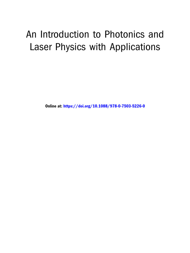 An Introduction To Photonics and Laser Physics With Application | PDF ...